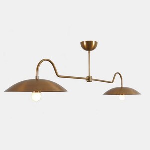 Mid Century 2 Light Linear Double Shade Italian Raw Brass Sputnik Light ...