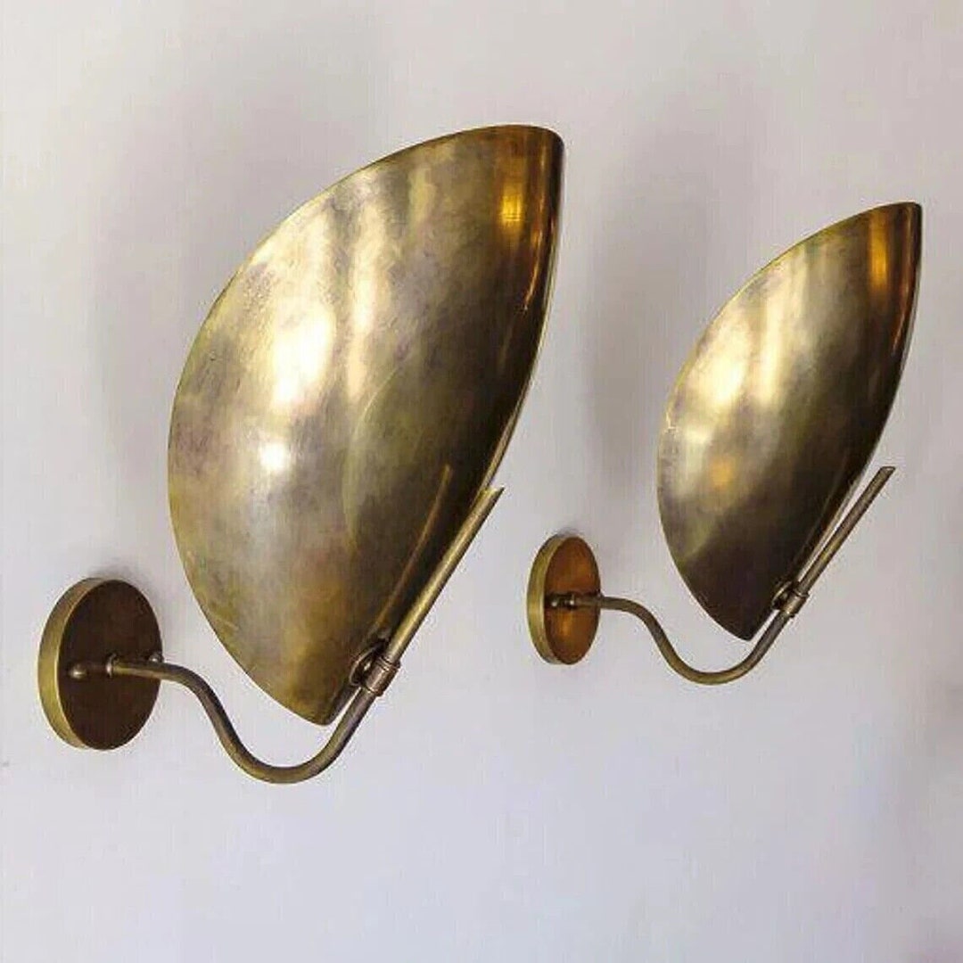 Mid Century Italian Raw Brass Wall Sconce With Handmade Curved Disk ...