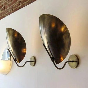 Mid Century Italian Raw Brass Wall Sconce With Handmade Curved Disk ...