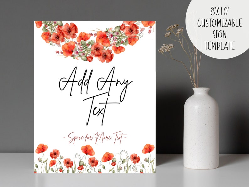 Red Poppy Blank Template Sign | Instant Download Edit Print Template ...