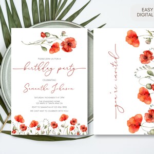 Poppy Birthday Party Invitation | DIY Digital Edit Print Instant ...