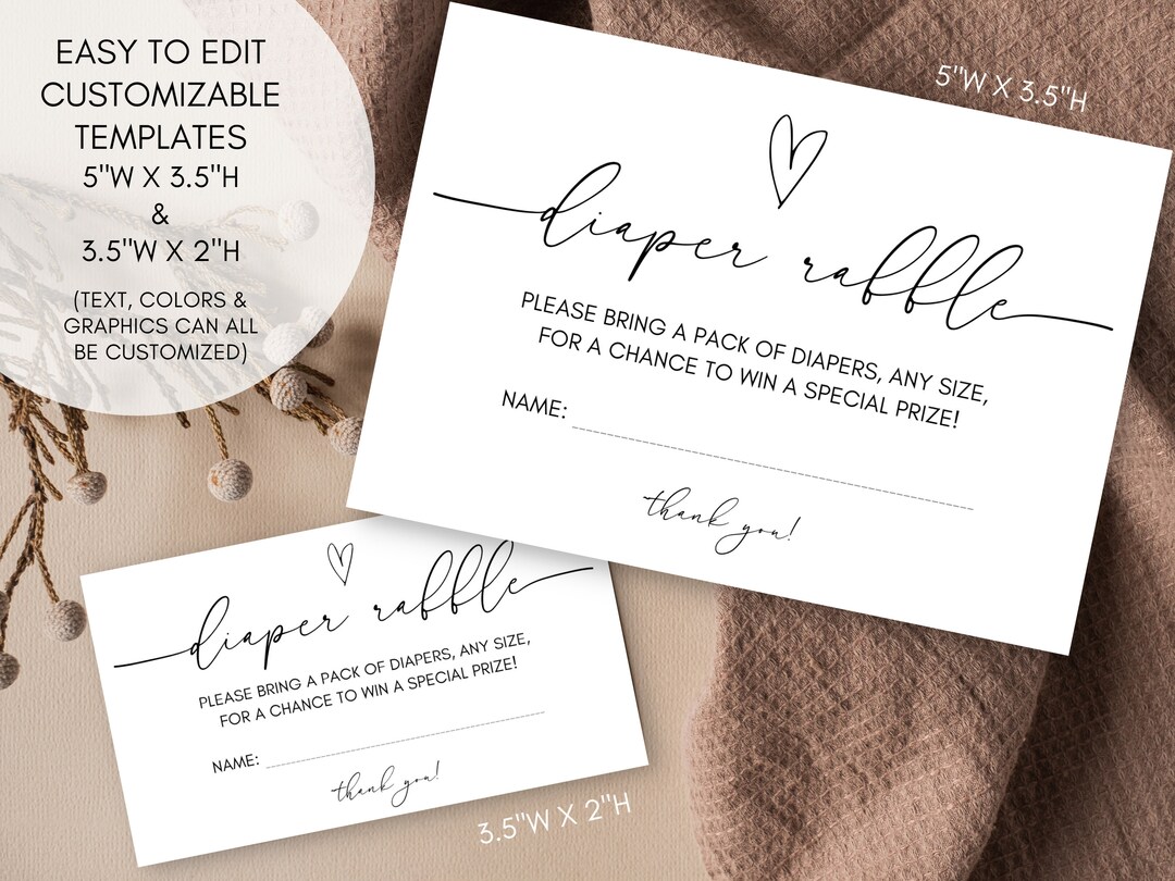 Diaper Raffle Baby Shower Invitation Insert Cards | Instant Download ...
