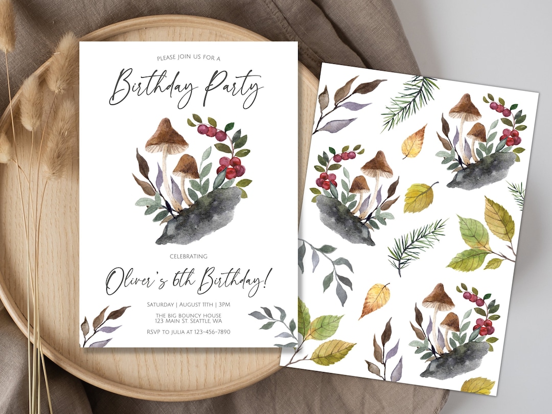 Forest Mushroom Birthday Party Invitation | DIY Digital Editable ...