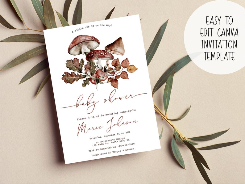 Woodland Mushroom Baby Shower Invitation Bundle | DIY Digital Edit ...