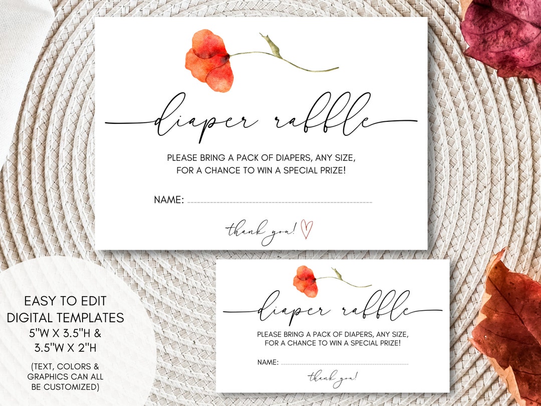 Poppy Baby Shower Diaper Raffle Request Card | Instant Download Digital ...