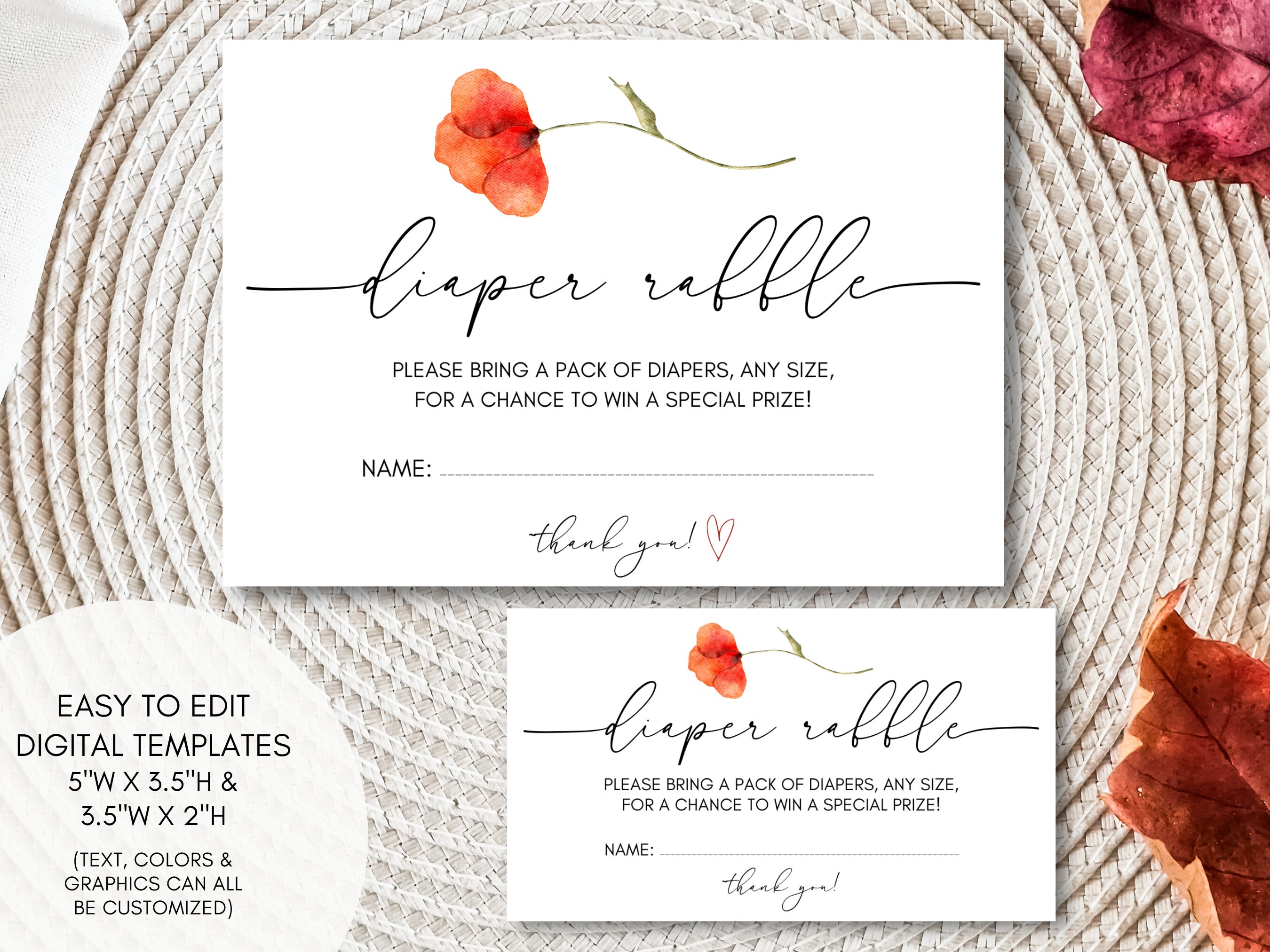 Poppy Baby Shower Diaper Raffle Request Card | Instant Download Digital ...