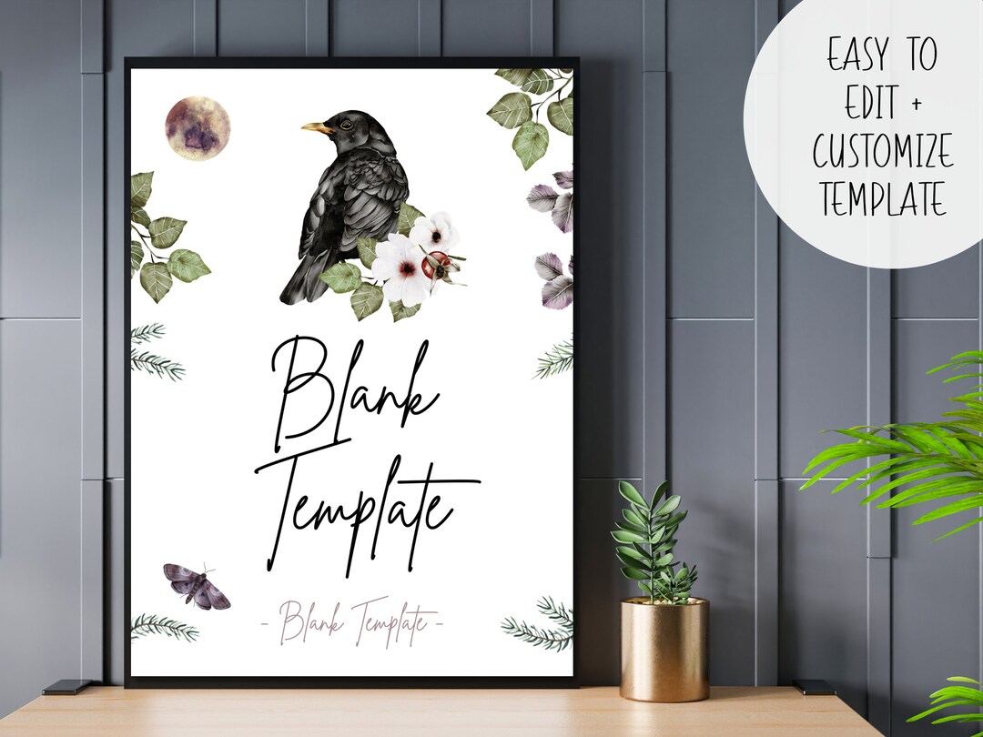 Wild Rose, Crow + Full Moon 8x10 Blank Template Customizable Sign ...