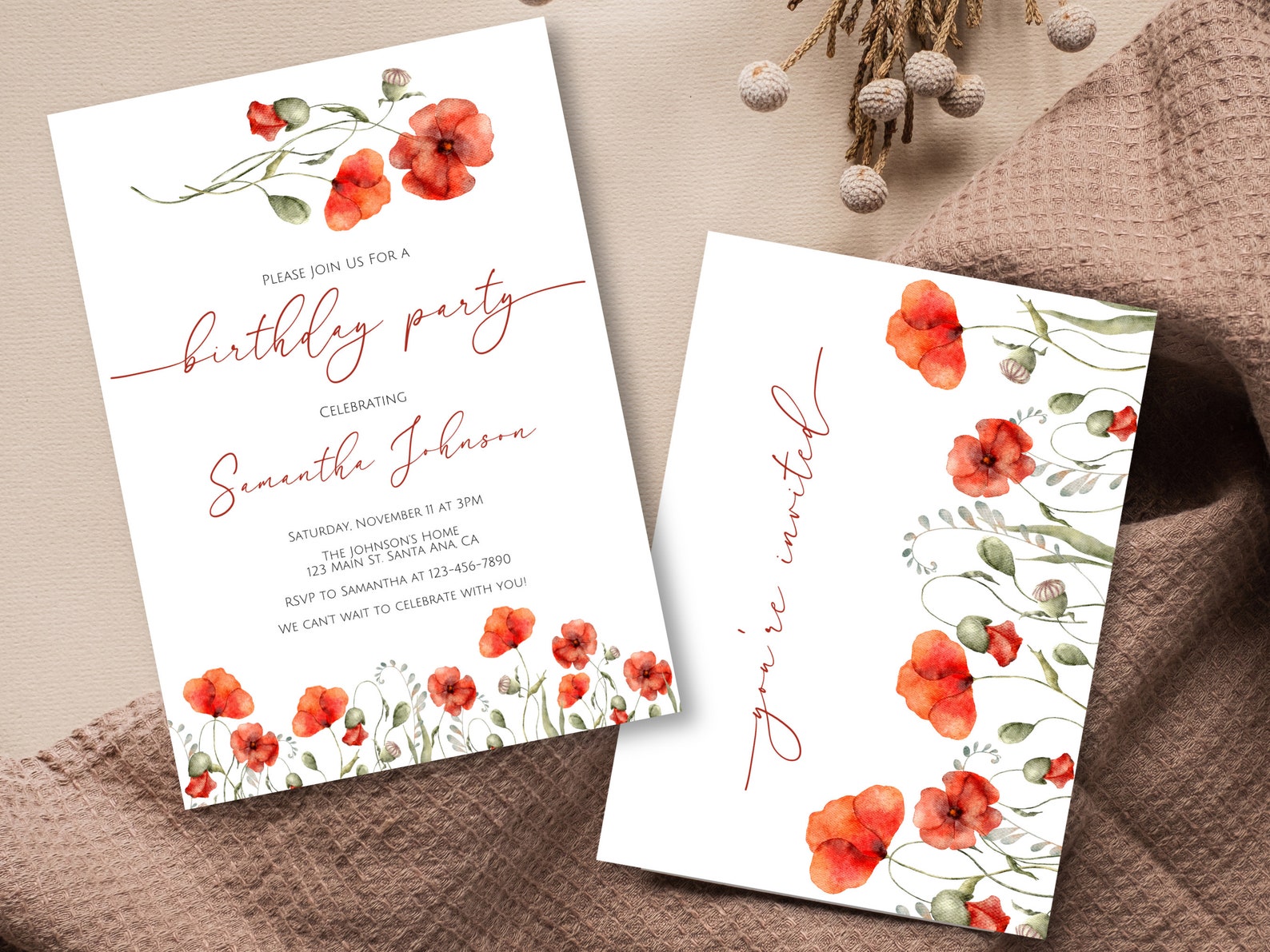 Poppy Birthday Party Invitation | DIY Digital Edit Print Instant ...