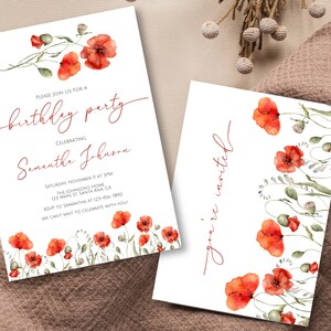Poppy Birthday Party Invitation | DIY Digital Edit Print Instant ...