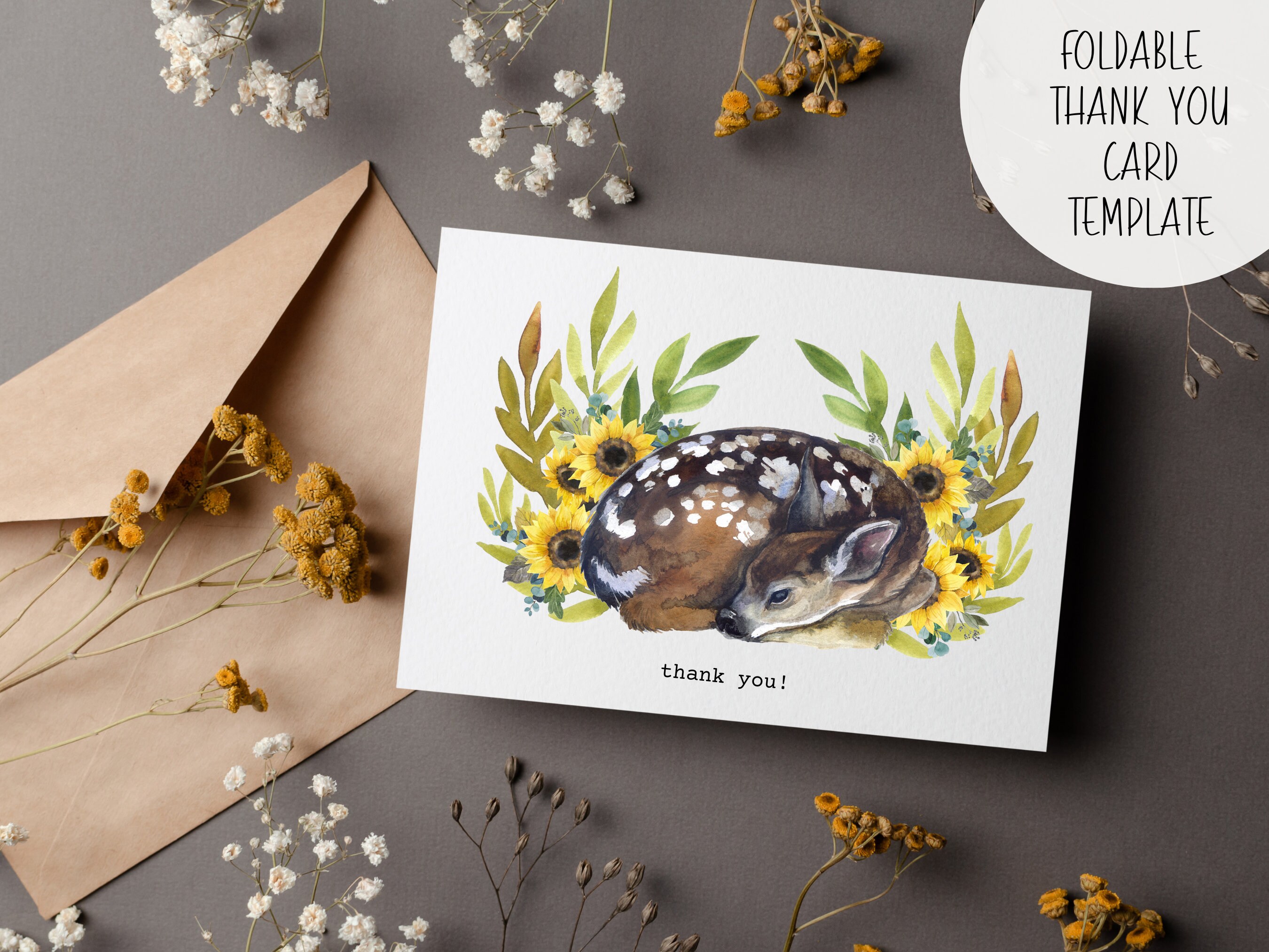 Forest Fawn Thank You Card | DIY Digital Editable Printable Instant ...