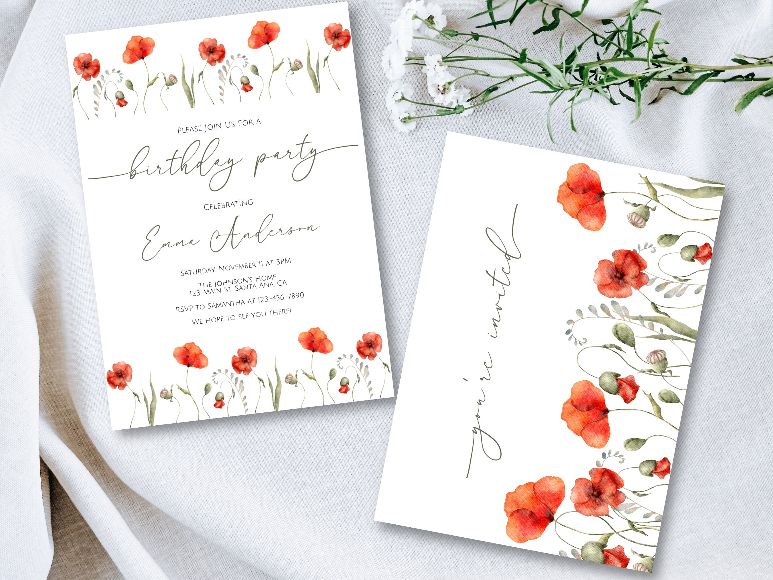 Poppy Garden Birthday Party Invitation | DIY Digital Edit Print Instant ...