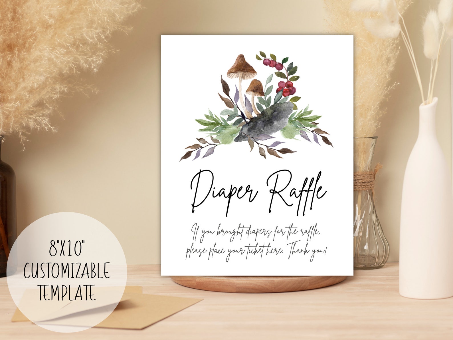 Forest Mushroom Diaper Raffle Sign | Instant Download Edit Print ...