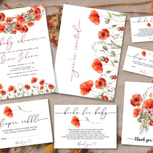 Beautiful Red Poppy Baby Shower Invitation Bundle | Instant Download ...