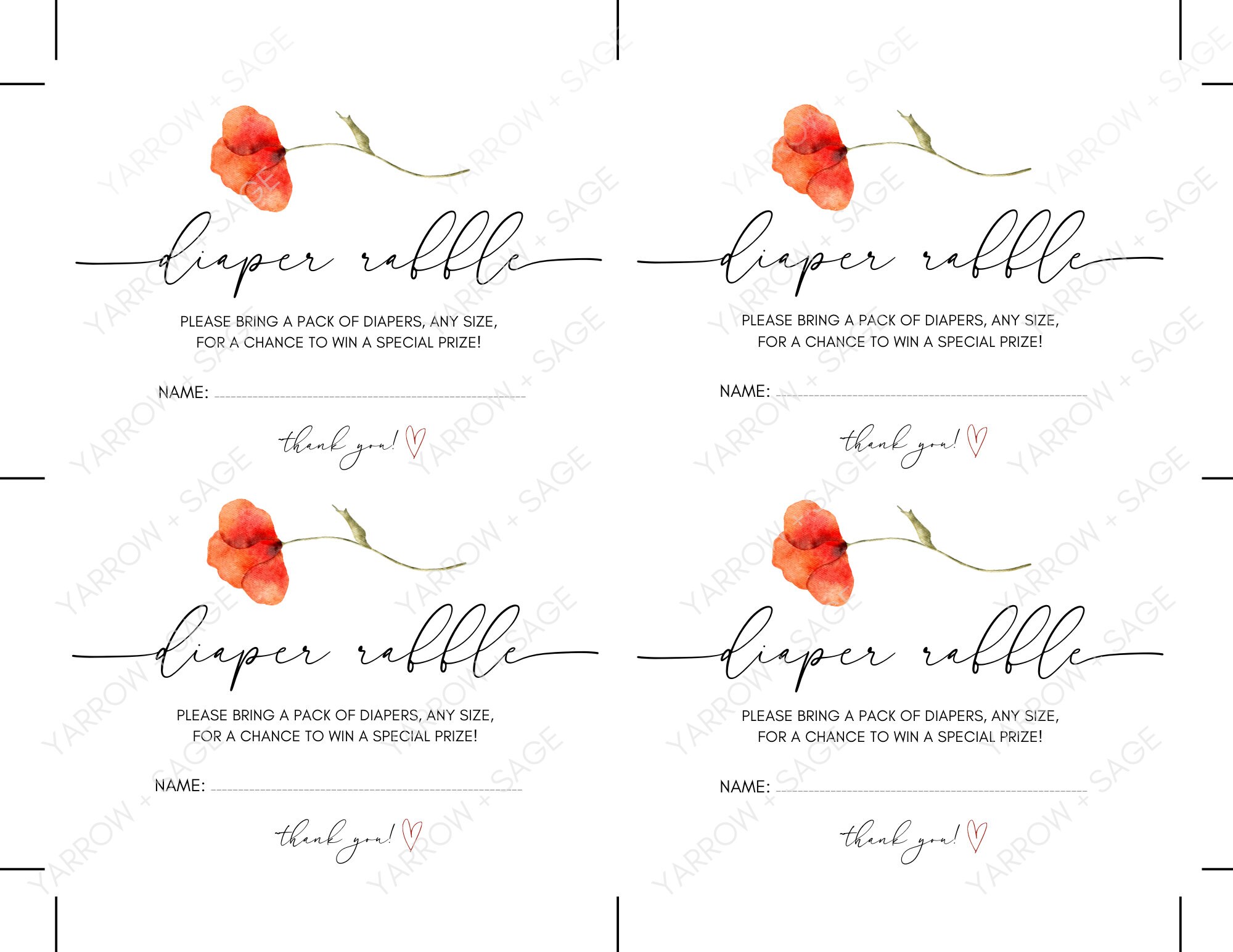 Poppy Baby Shower Diaper Raffle Request Card | Instant Download Digital ...