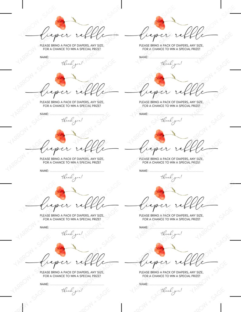 Poppy Baby Shower Diaper Raffle Request Card | Instant Download Digital ...