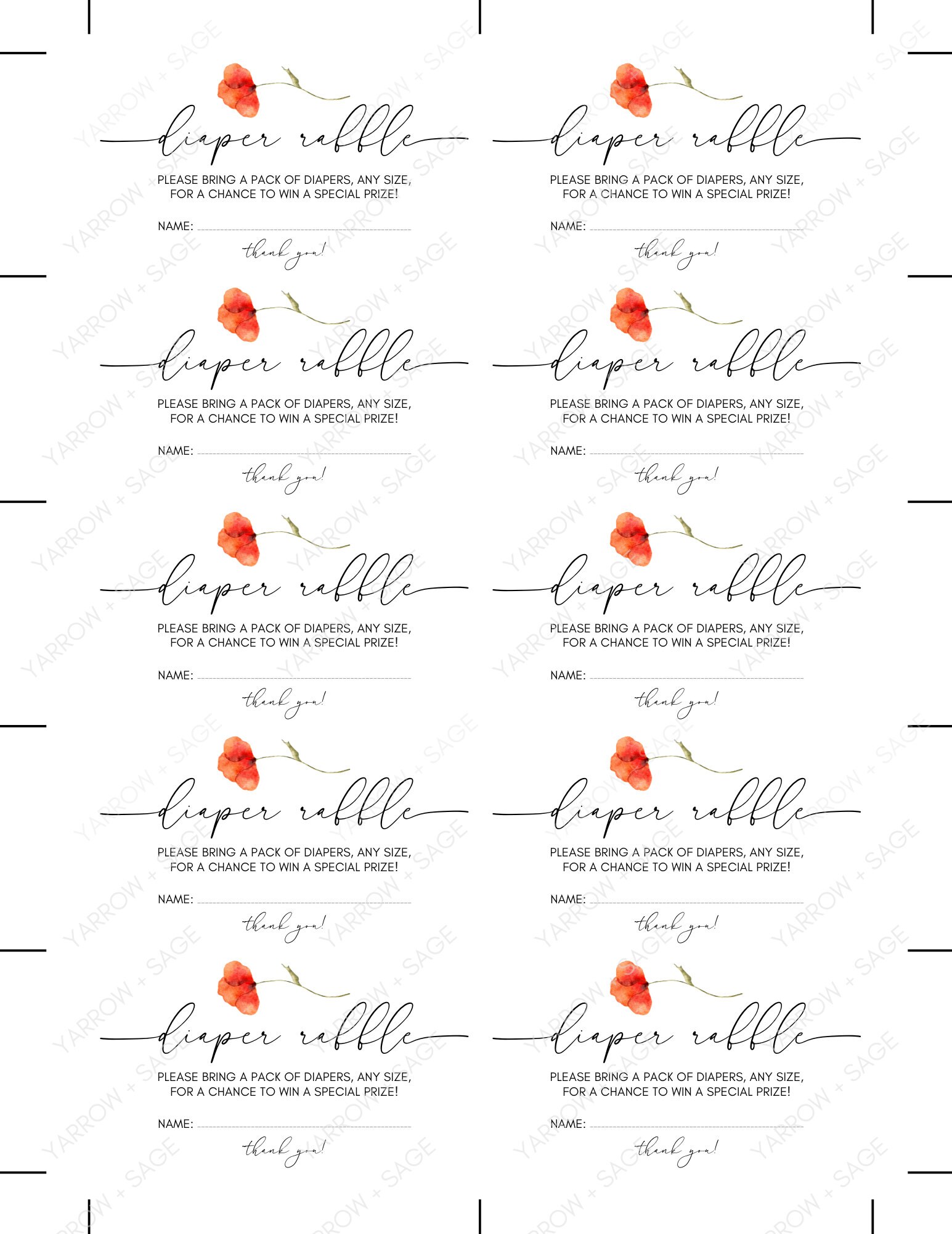 Poppy Baby Shower Diaper Raffle Request Card | Instant Download Digital ...