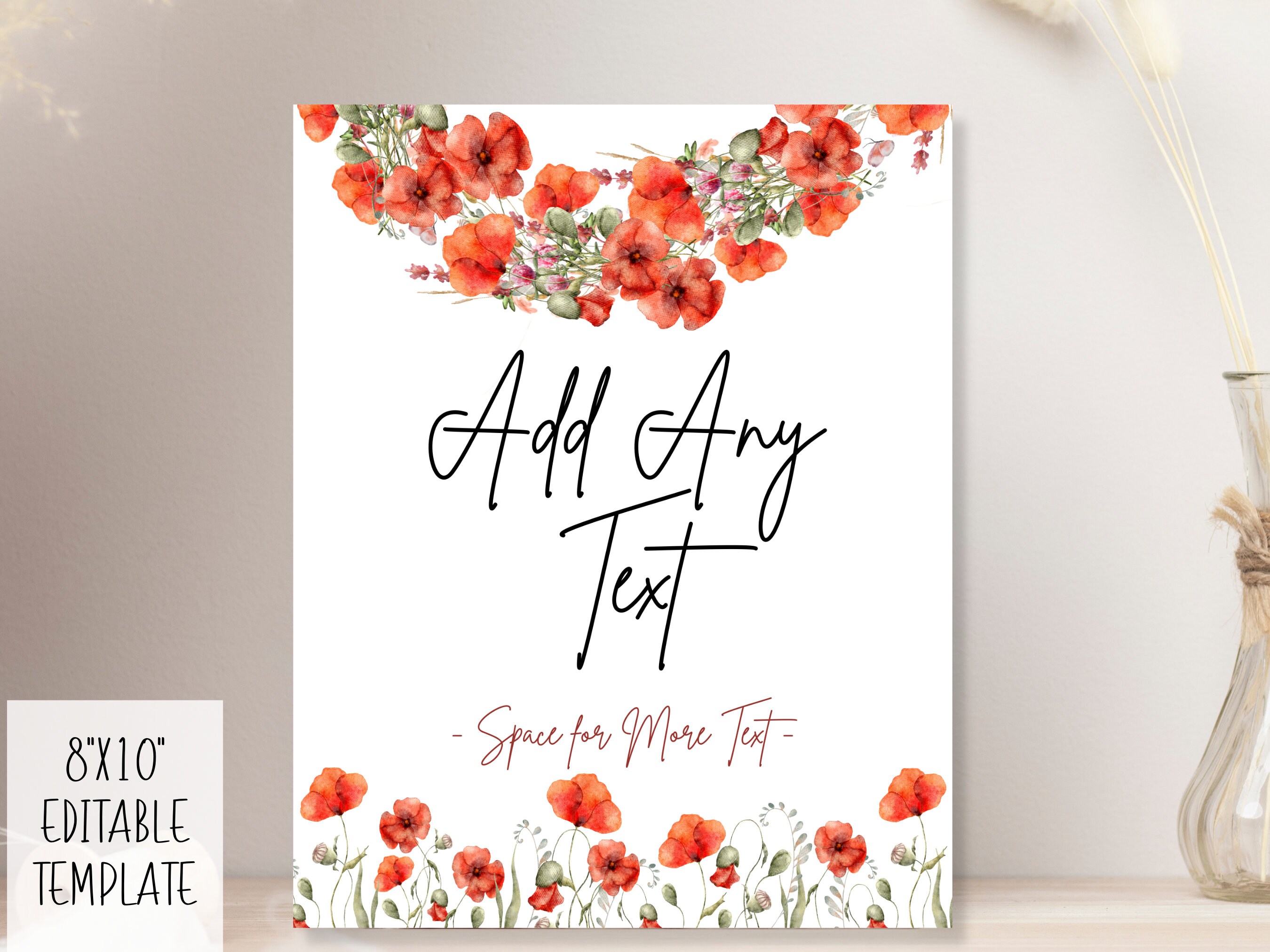 Red Poppy Blank Template Sign | Instant Download Edit Print Template ...