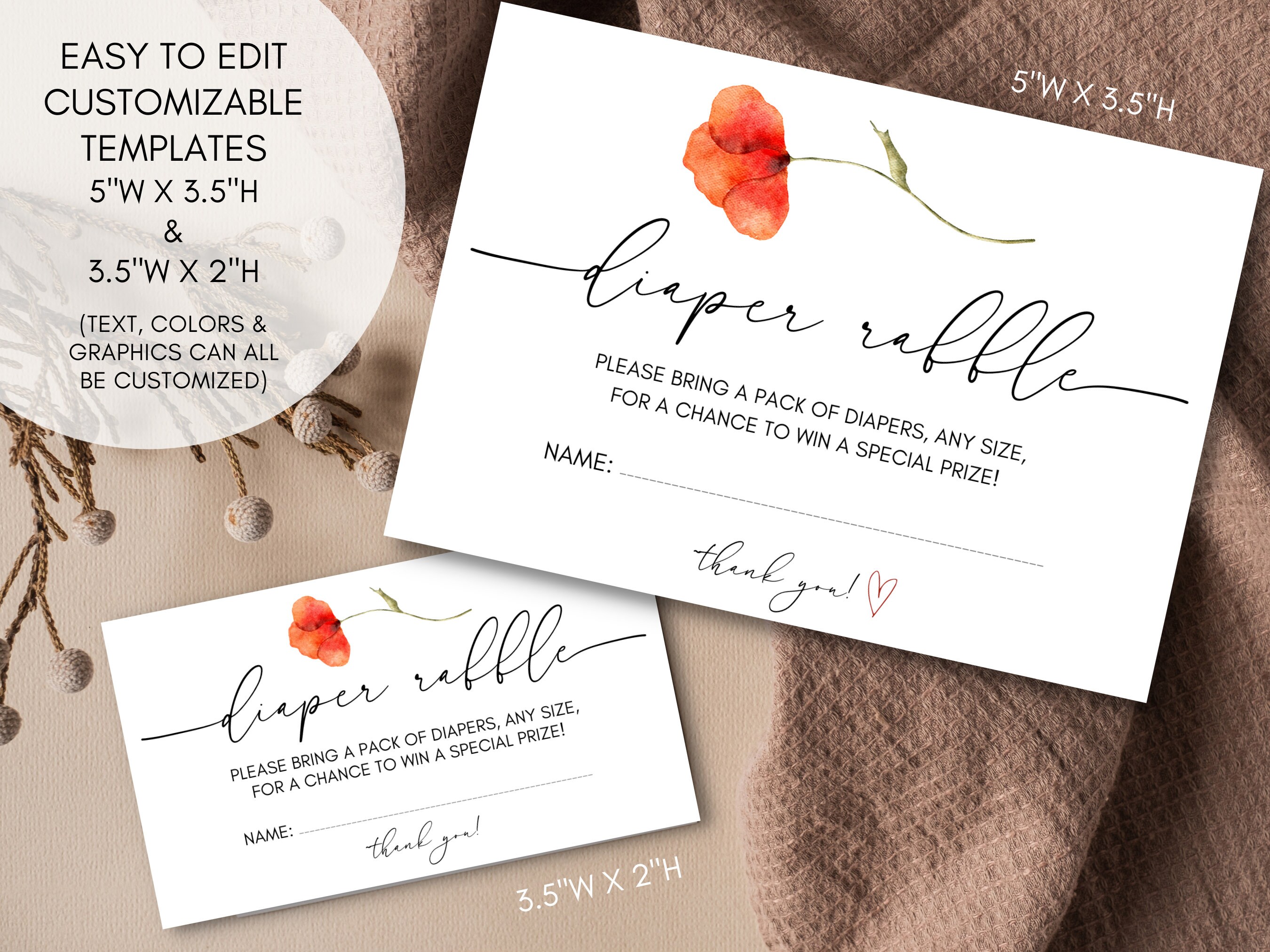 Poppy Baby Shower Diaper Raffle Request Card | Instant Download Digital ...