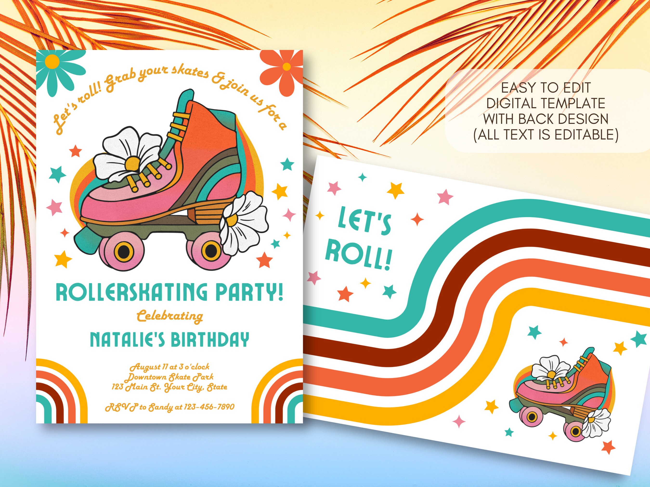 Retro Rollerskating Birthday Party Invitation | DIY Digital Edit Print ...