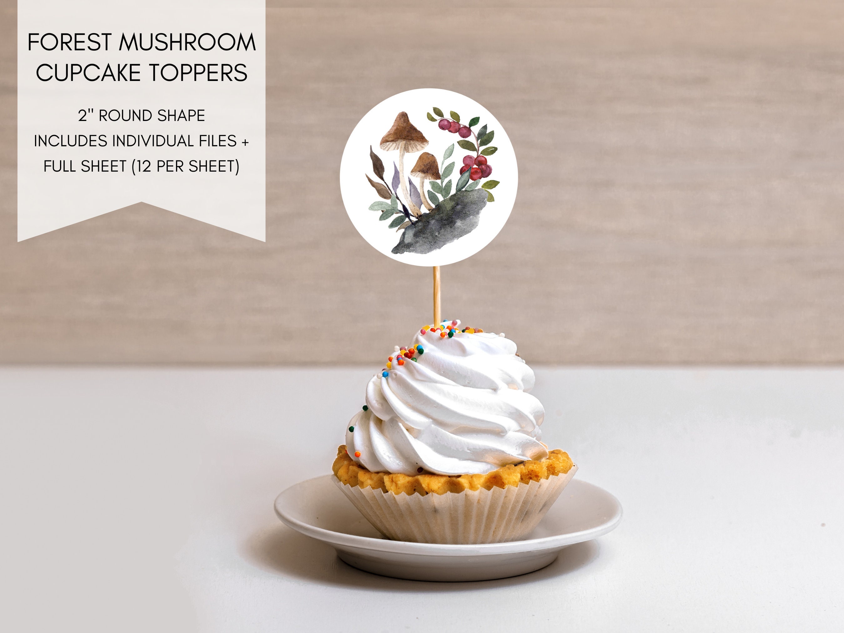 Forest Mushroom Cupcake Toppers | Printable Editable Digital Baby ...