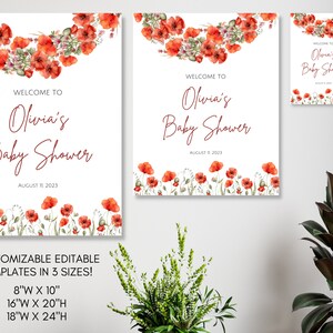Poppy Baby Shower Welcome Sign Decor | Instant Download Editable ...