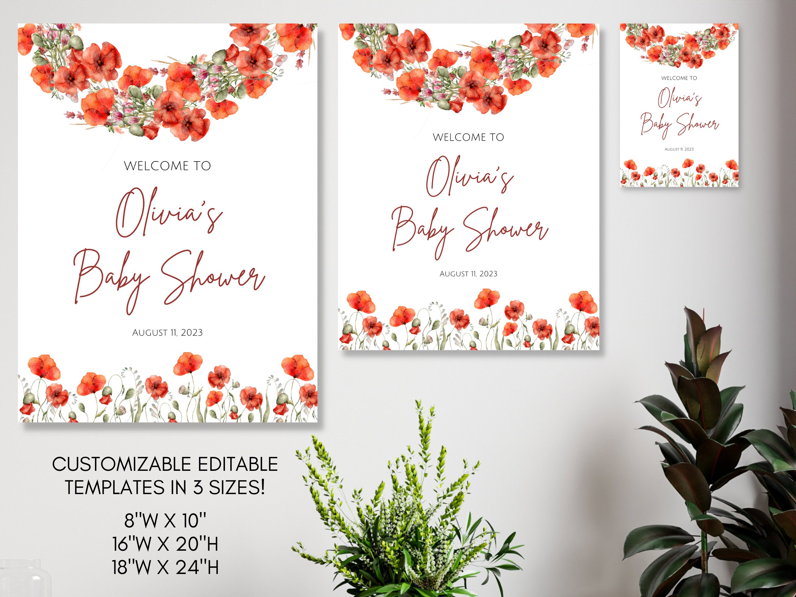 Poppy Baby Shower Welcome Sign Decor | Instant Download Editable ...