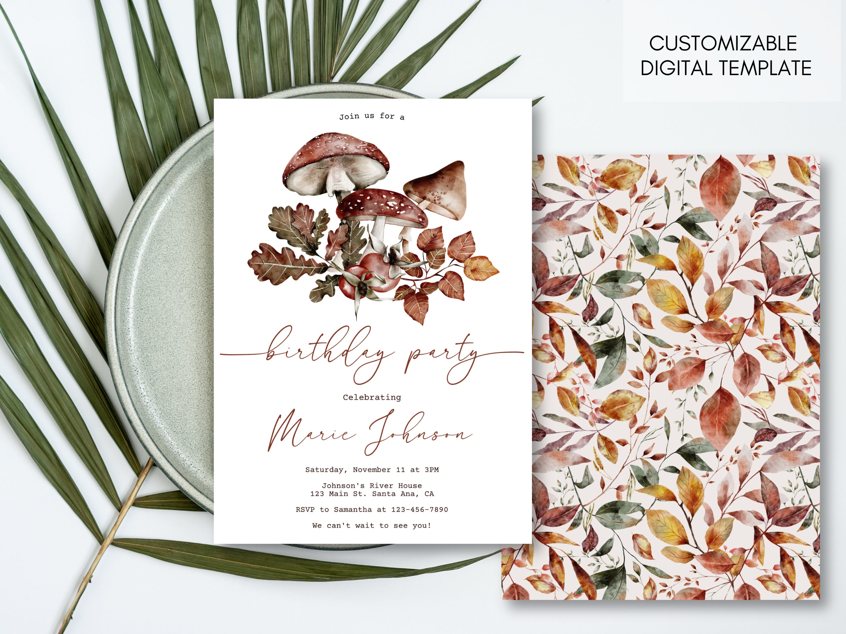 Woodland Mushroom Birthday Party Invitation | DIY Digital Edit Print ...
