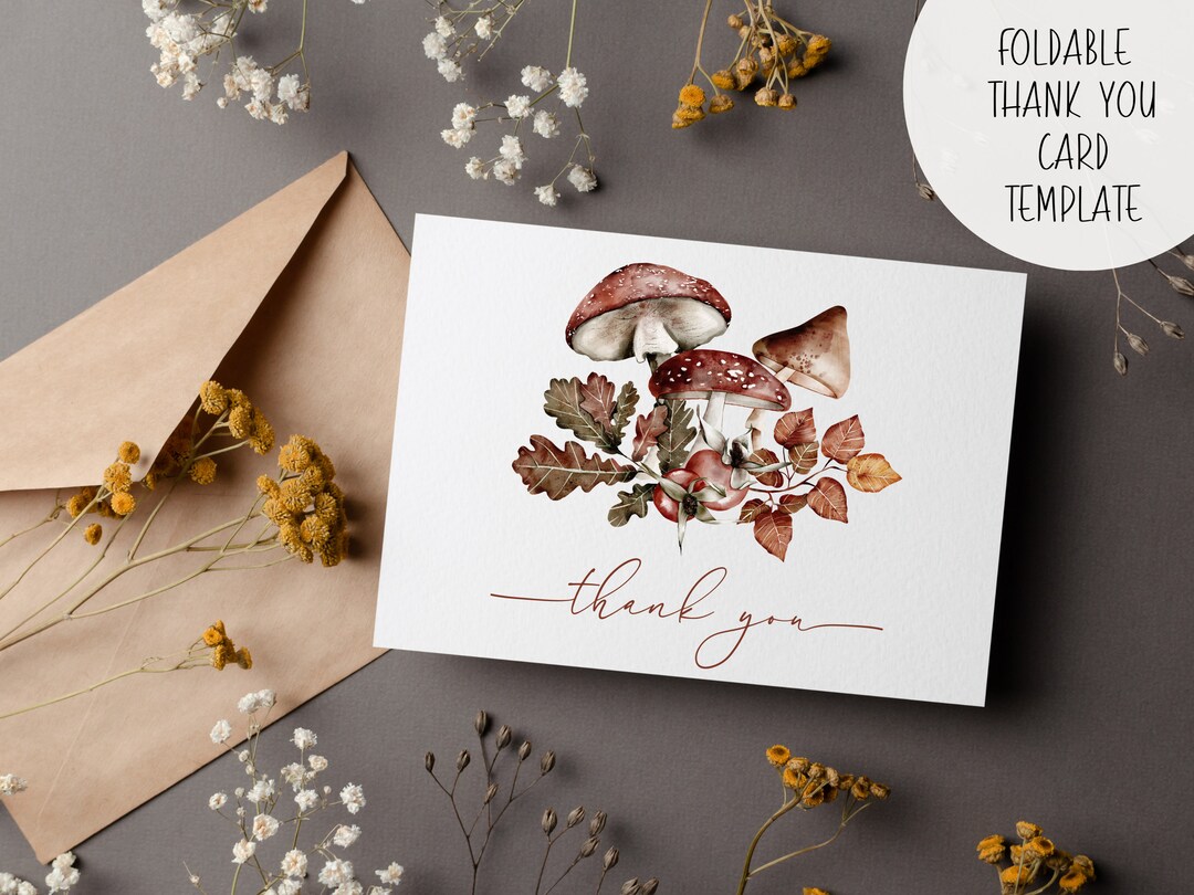 Woodland Mushroom Thank You Card | DIY Digital Editable Printable ...