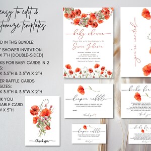 Beautiful Red Poppy Baby Shower Invitation Bundle | Instant Download ...