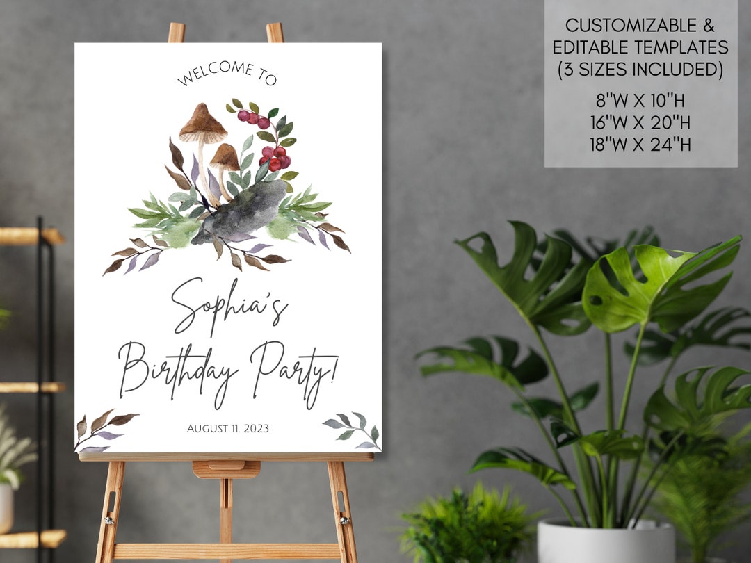 Forest Mushroom Birthday Party Welcome Sign Decor | Instant Download ...