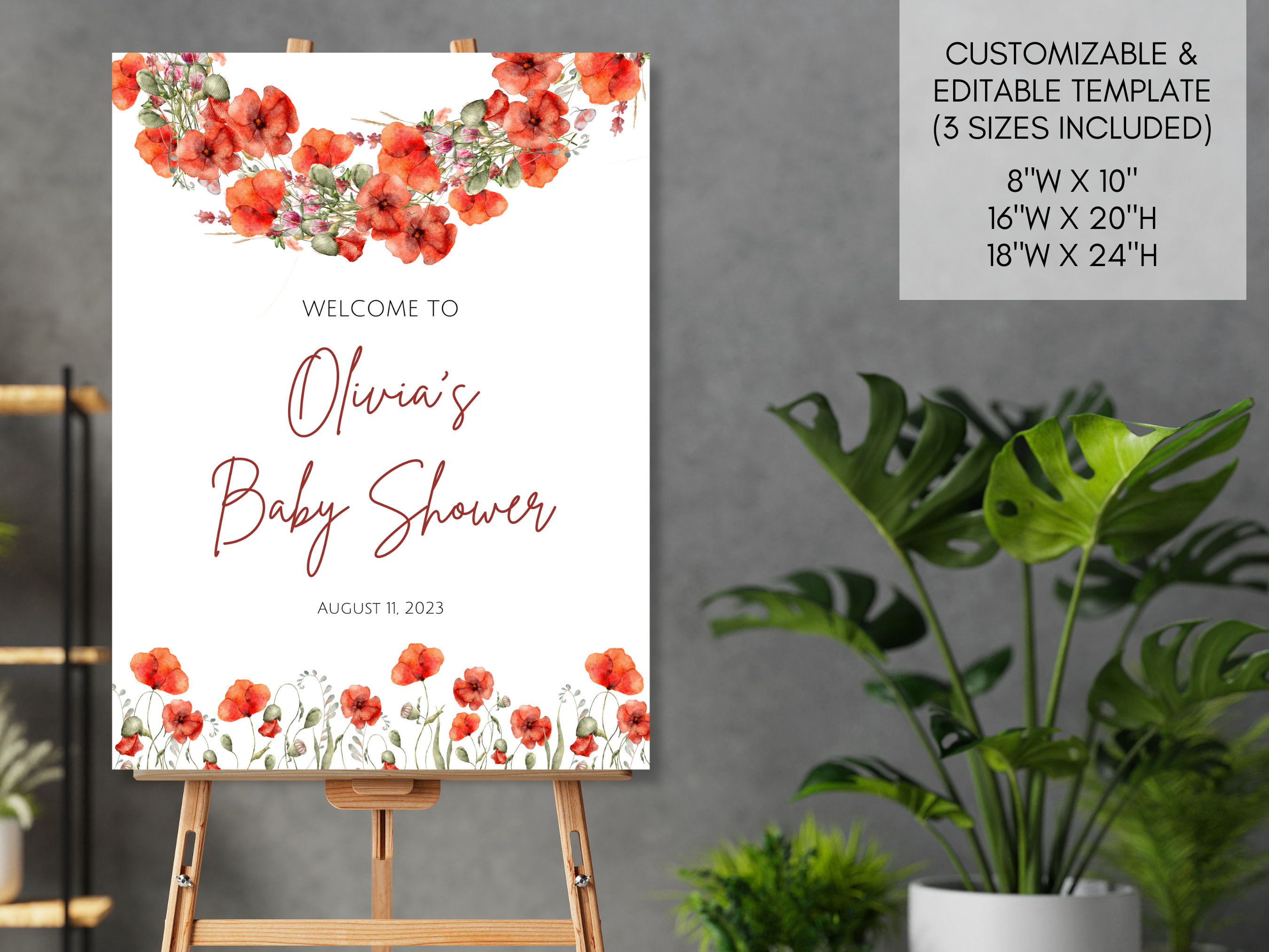 Poppy Baby Shower Welcome Sign Decor | Instant Download Editable ...