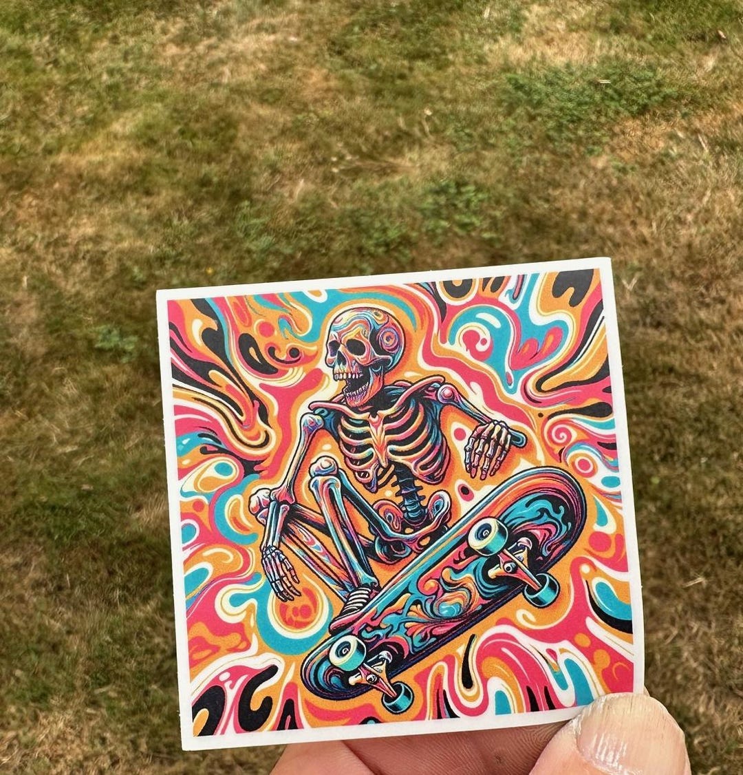 Skeleton Skateboard Sticker: Waterproof Vinyl Decal - Skate Art - Etsy