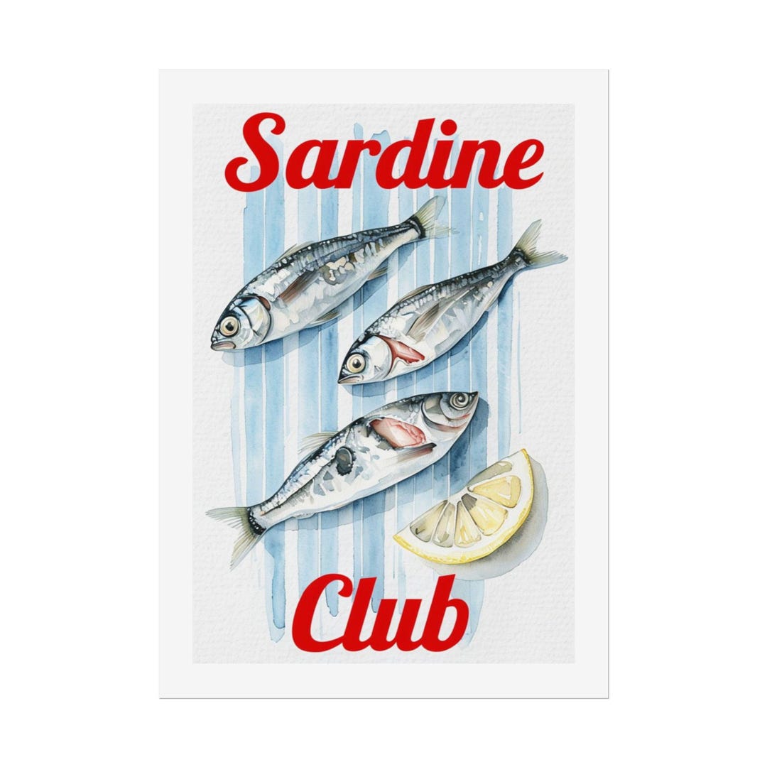 Sardine Club Art Print, Fish-themed Decor, Unique Wall Art, Nautical ...