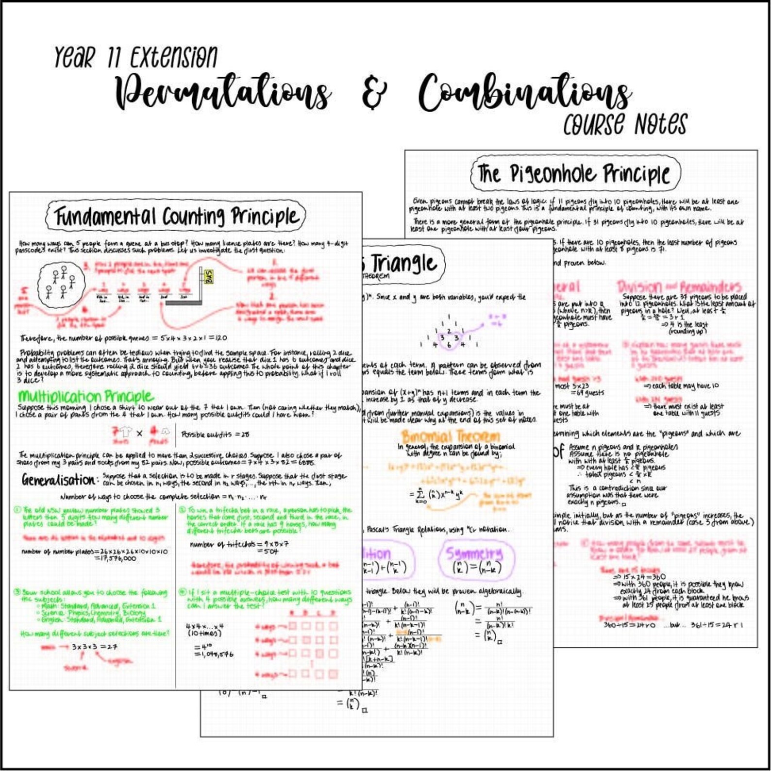 11 Ext Math HSC | Permutations and Combinations Notes - Etsy