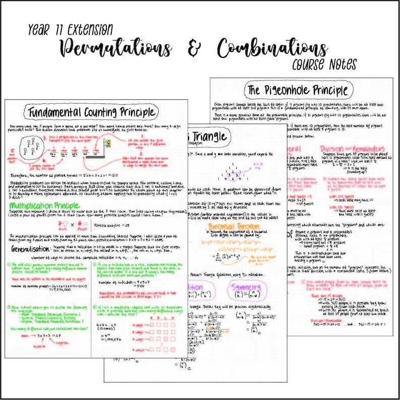 11 Ext Math HSC | Permutations and Combinations Notes - Etsy
