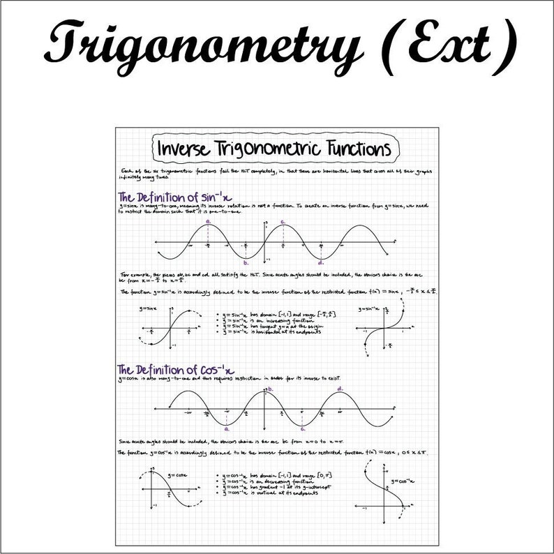 11/12 Ext1 Math HSC | Trigonometry Notes - Etsy
