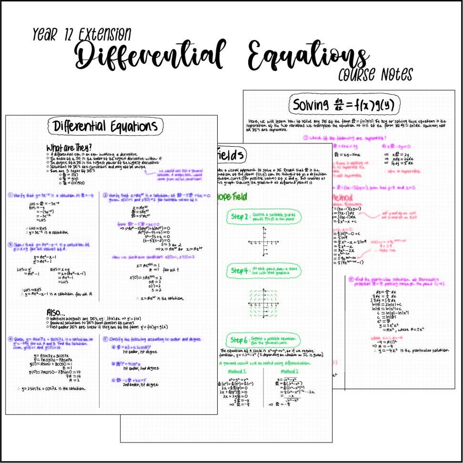 12 Ext Math HSC | Differential Equations Notes - Etsy