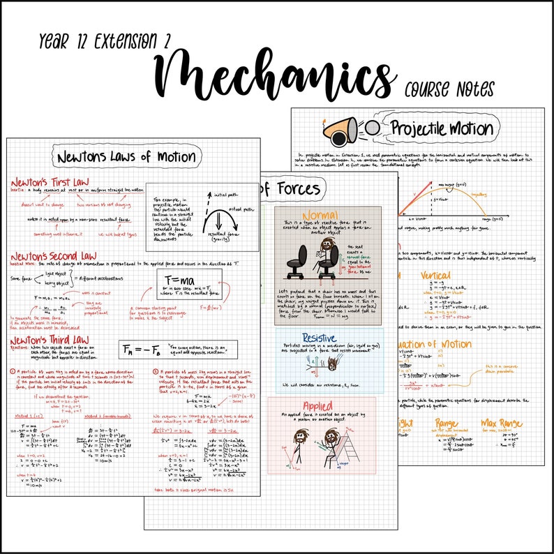 12 Ext2 Math HSC | Mechanics Notes - Etsy