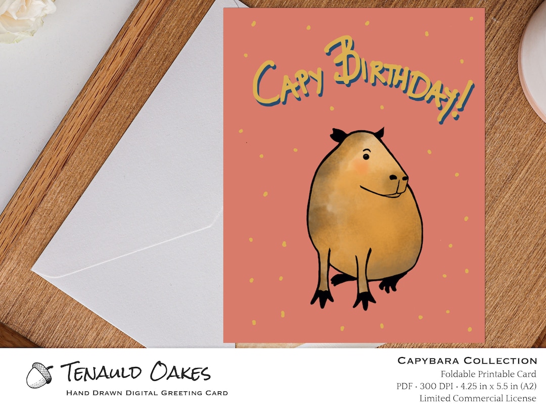 Capybara Birthday Card | Birthday Card Printable | Capybara Card ...