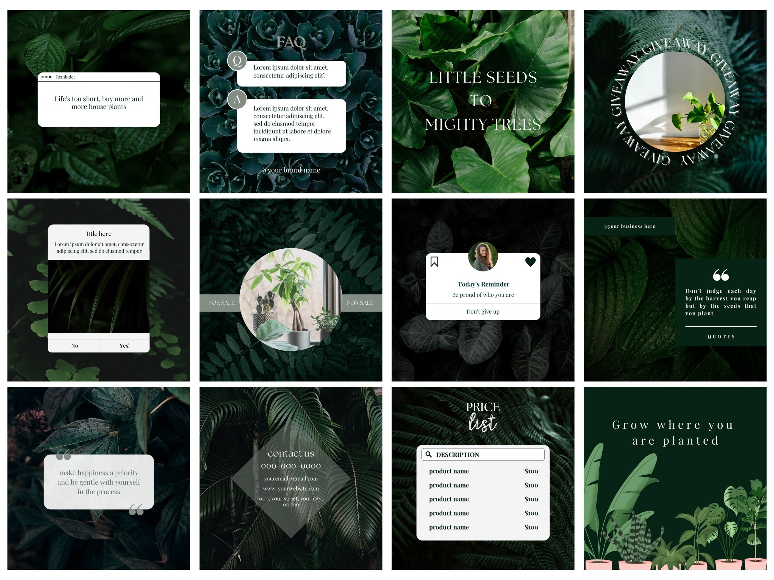 Green Instagram Template Canva Bundle Plant Instagram Templates ...