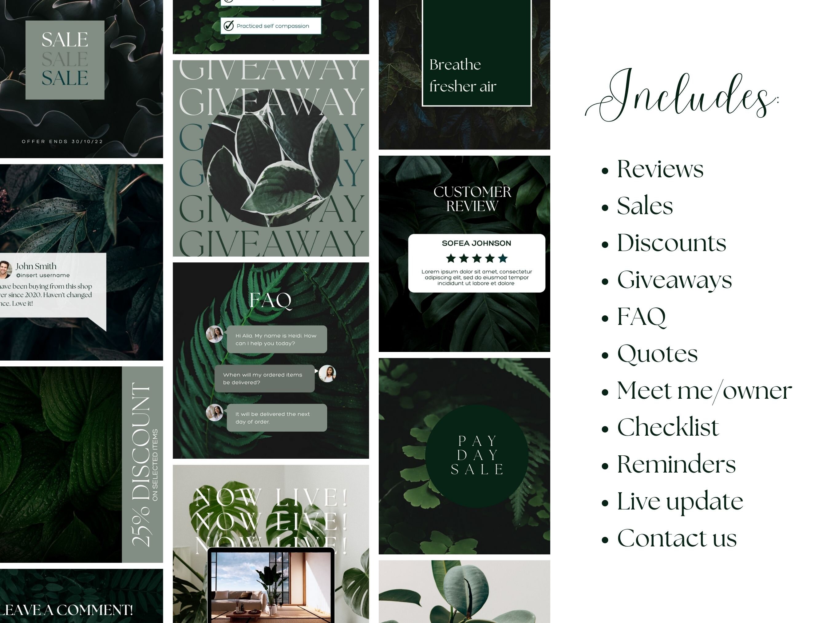 Green Instagram Template Canva Bundle Plant Instagram Templates ...