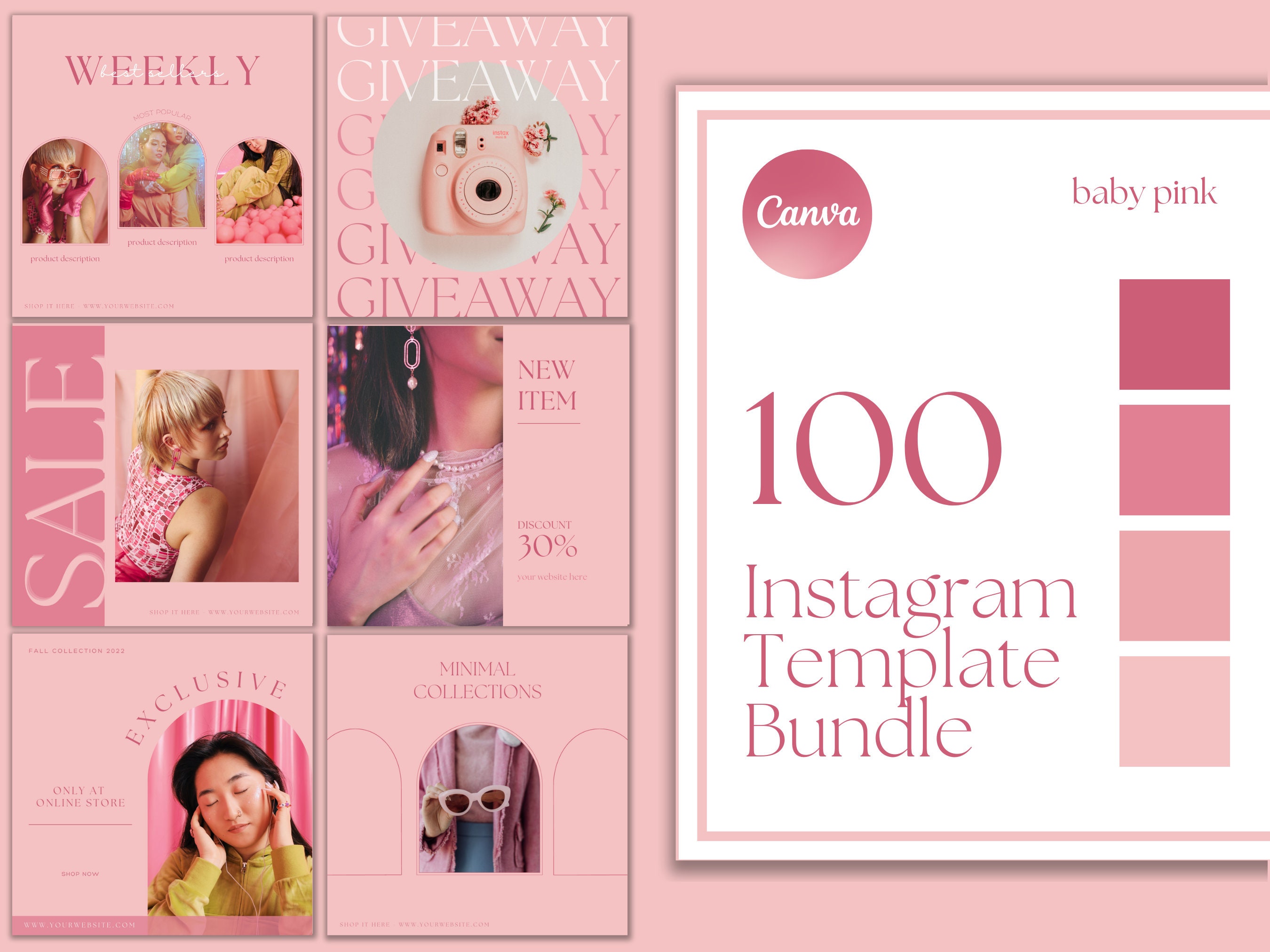 Baby Pink Instagram Templates Bundle Canva Instagram Stories - Etsy