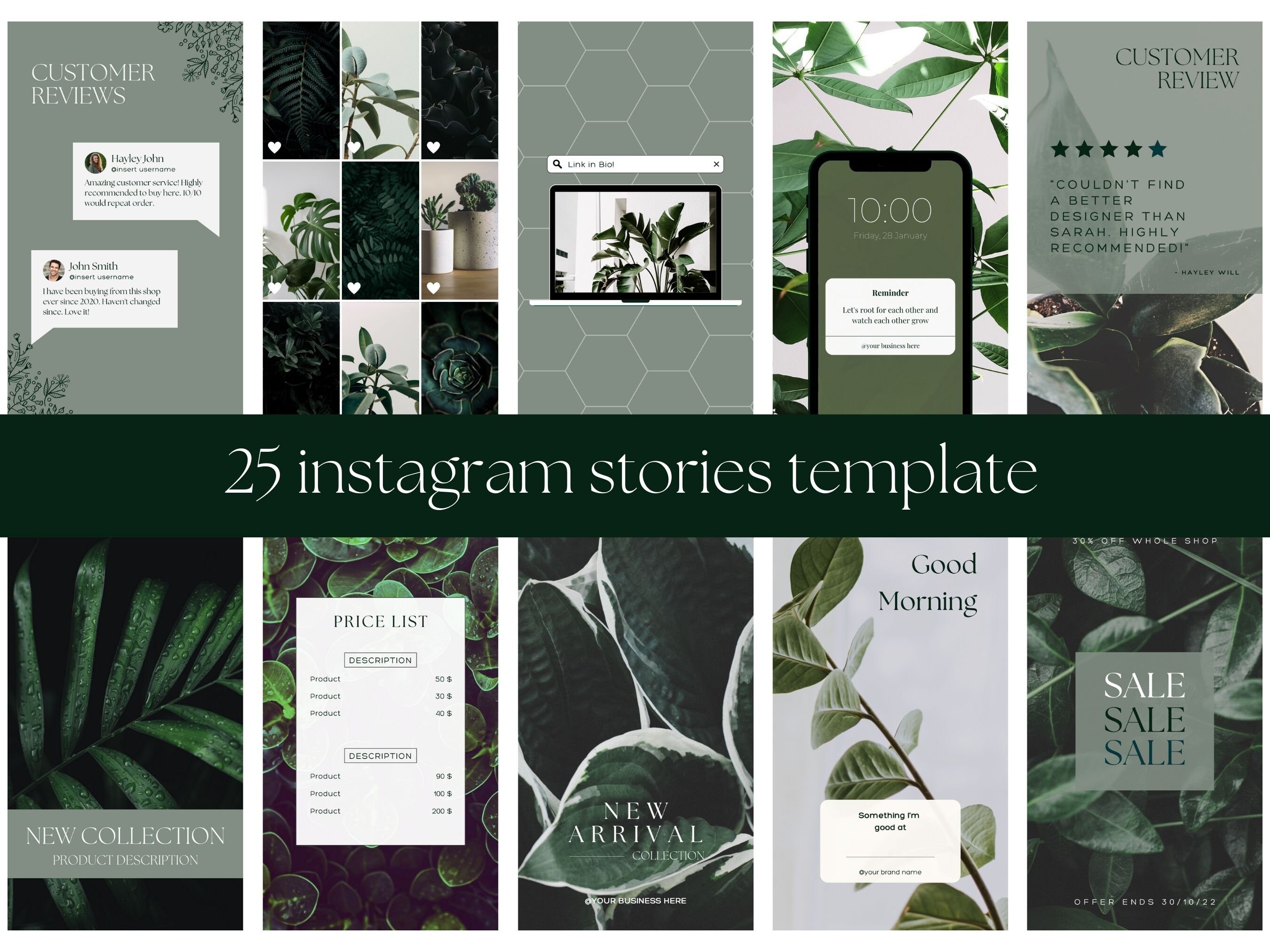 Green Instagram Template Canva Bundle Plant Instagram Templates ...