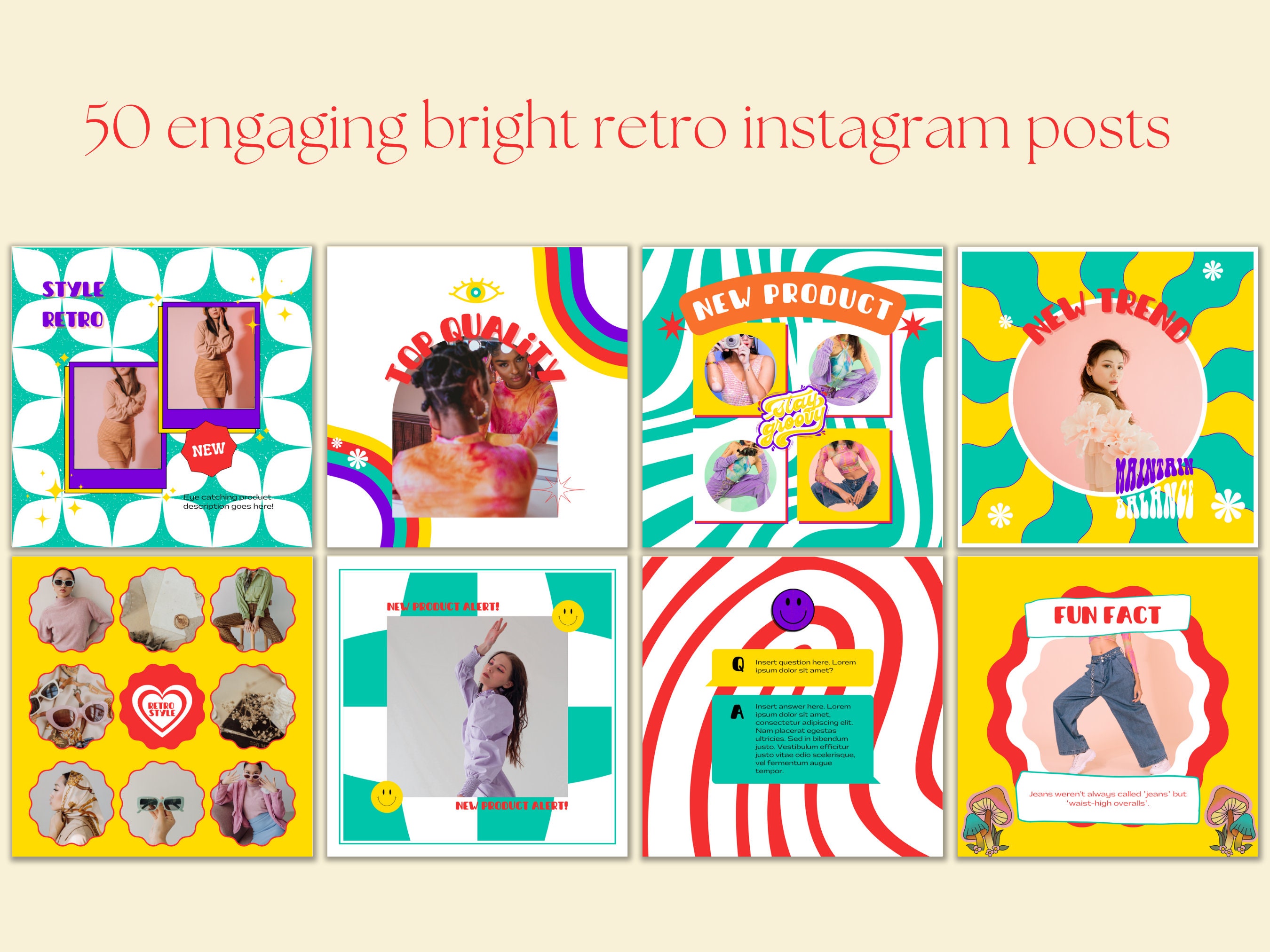 Bright Retro 70s Instagram Theme Templates Bundle Retro Instagram Post ...