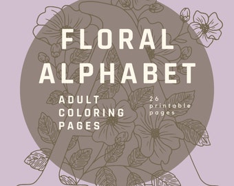 Floral Alphabet Coloring Pages - Etsy