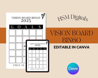 Vision Board Bingo | Editable Canva Bingo Template | 2025 Goal Planner ...