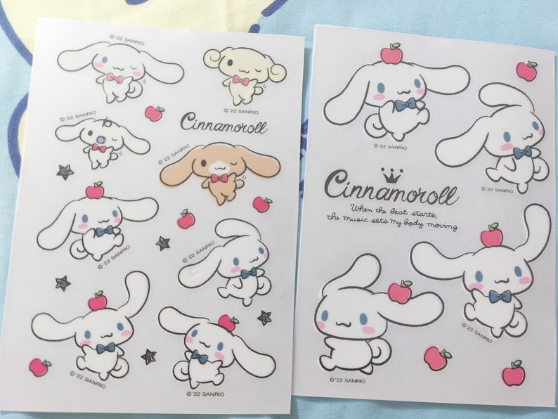 Cartoon Cinnamoroll Transfer Stickers Ice Cream or Apple Pattern 1 Pad ...