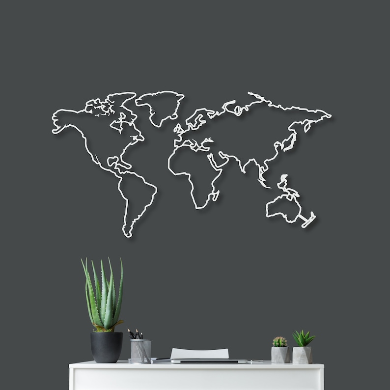 Mapa Mundi em Metal para Parede: Decoração Moderna com Linhas Lineares ...