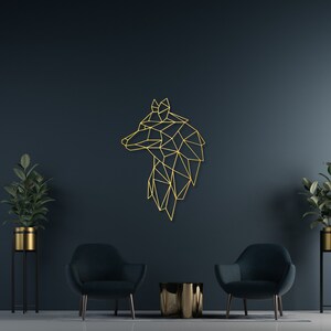 Geometric Wolf Head Metal Wall Sculpture, Modern Geometric Wolf Art ...