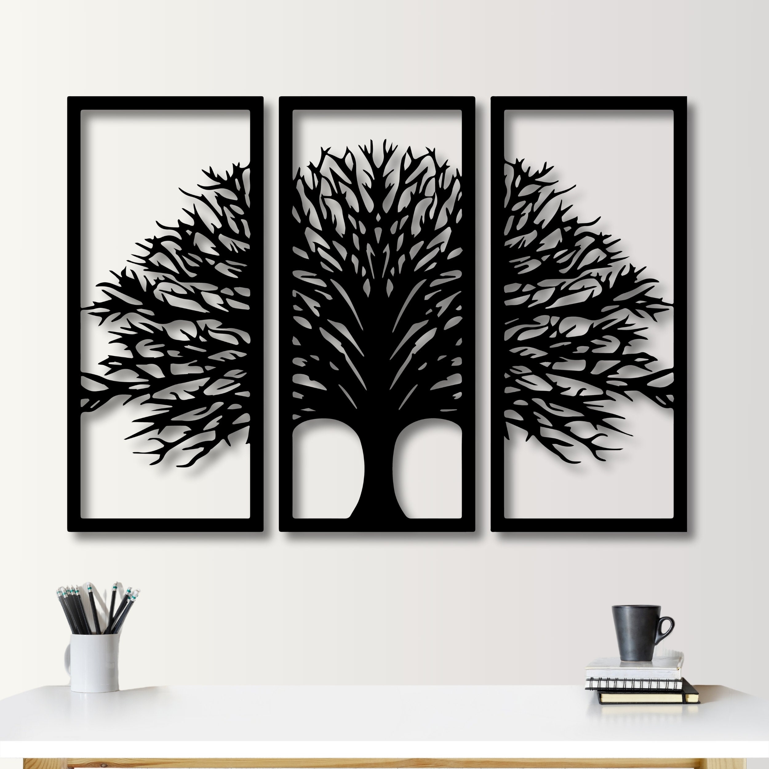 Three Panel Tree Metal Wall Art, Three-panel Tree Wall Sculpture ...